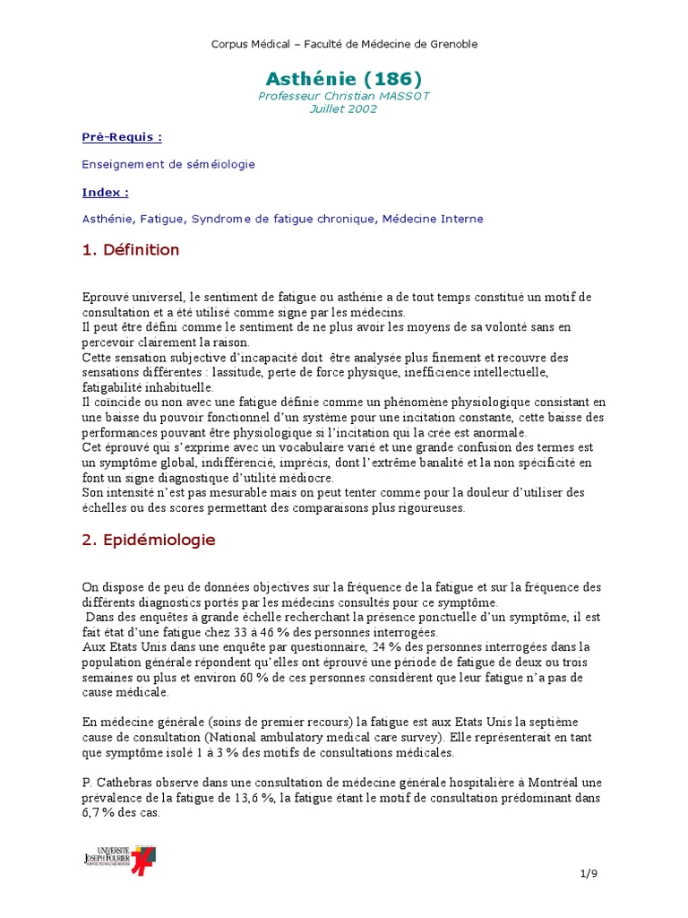 Asthénie | PDF | Fatigue (physiologie) | Dépression (psychiatrie)
