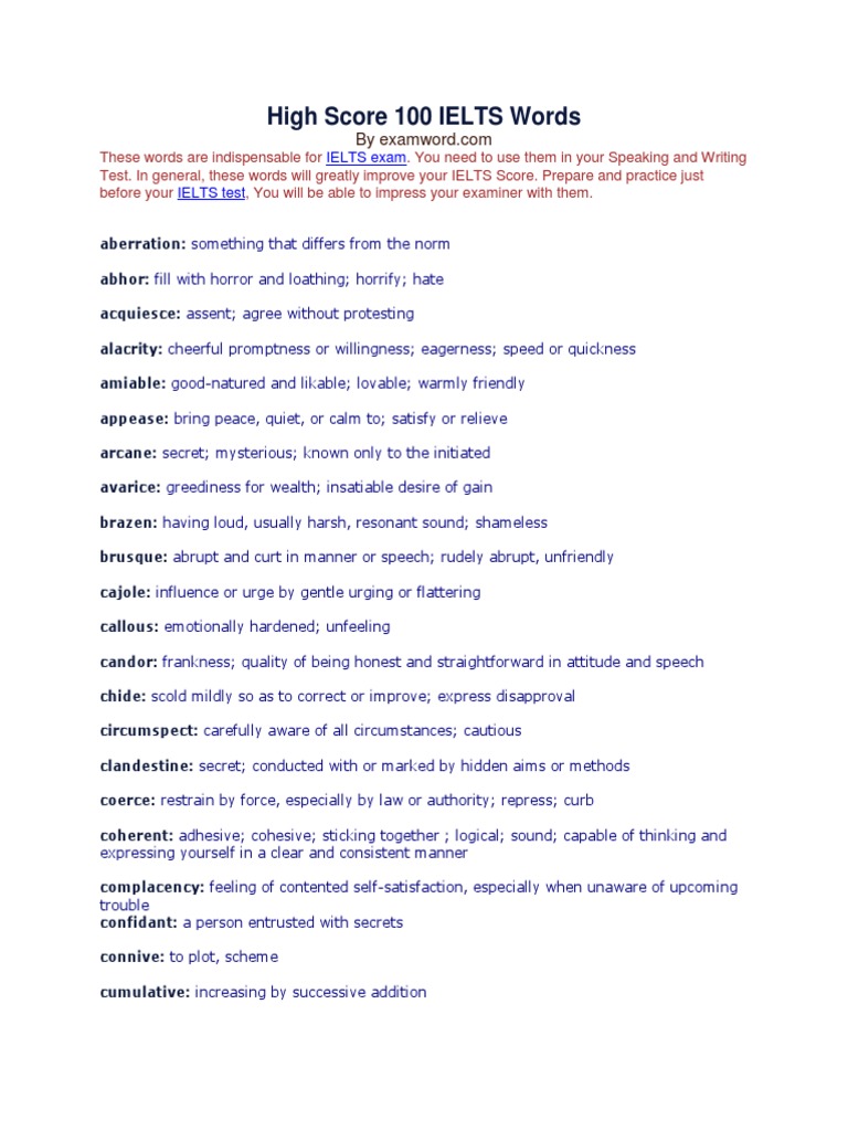 High Score 100 IELTS Words | PDF | Science | Philosophical Science