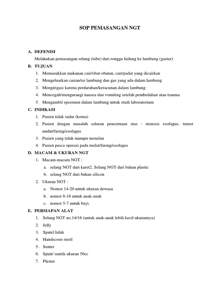 Sop Pemasangan NGT | PDF
