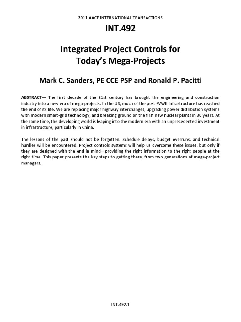 Integrated Project Controls For Today's Mega-Projects | PDF