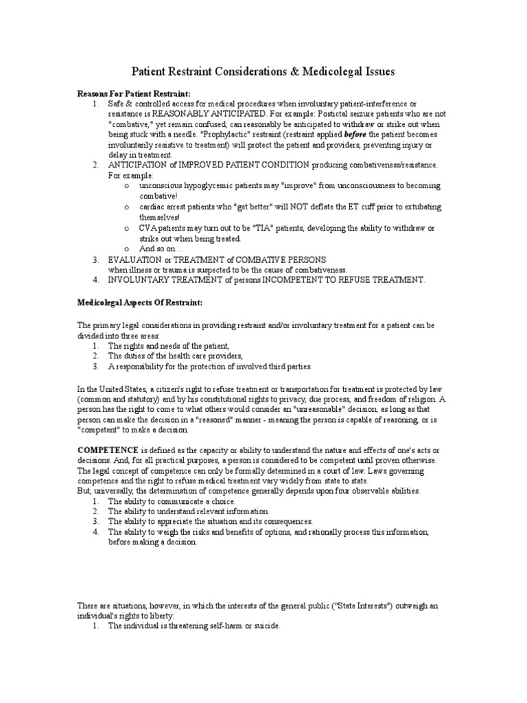 Medico-legal Issues on Patient Restraint | Consent | Standard Of Care