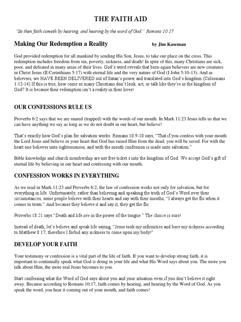 Faith Confession Sheet | Download Free PDF | Salvation | Eternal Life ...