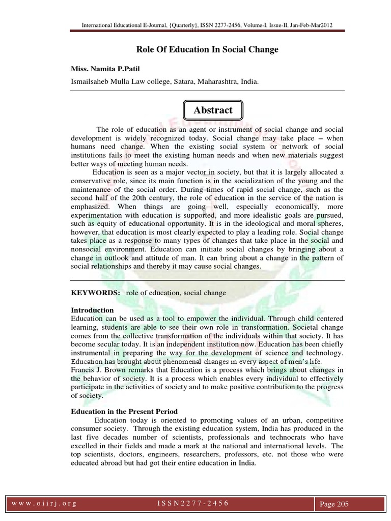 Education - Role of Education in Social Change | PDF | Modernization ...