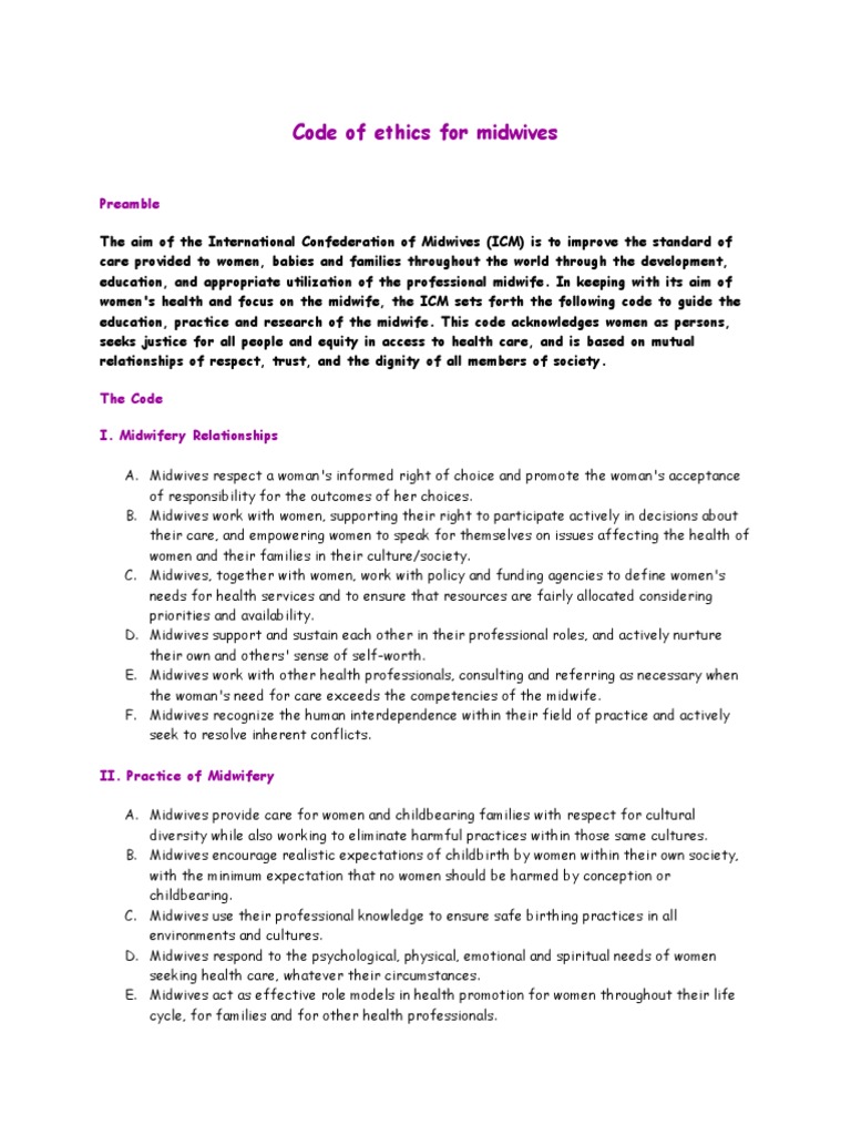 Code of Ethics For Midwives | PDF | Midwife | Midwifery