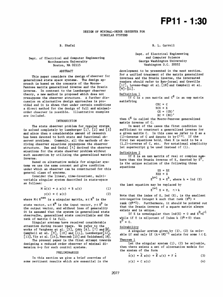 Designing a Minimal-Order Observer for Singular Systems: A Direct Method Using Generalized ...