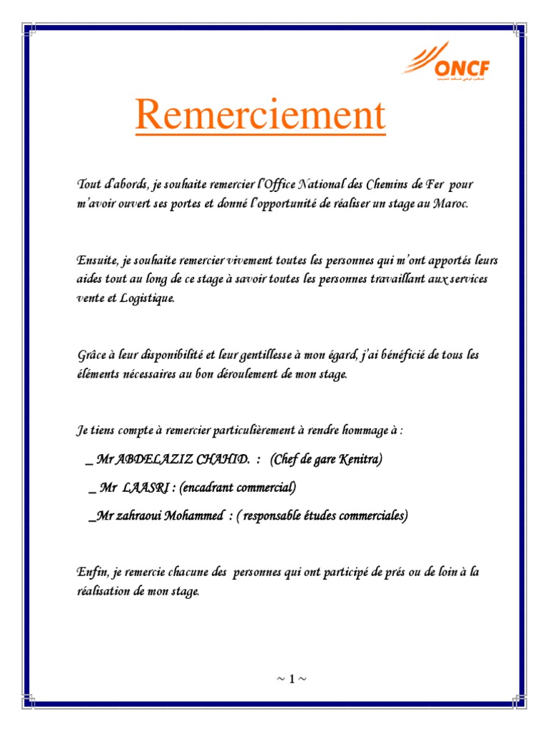 Rapport de stage à l'ONCF | PDF | Business | Commercialisation