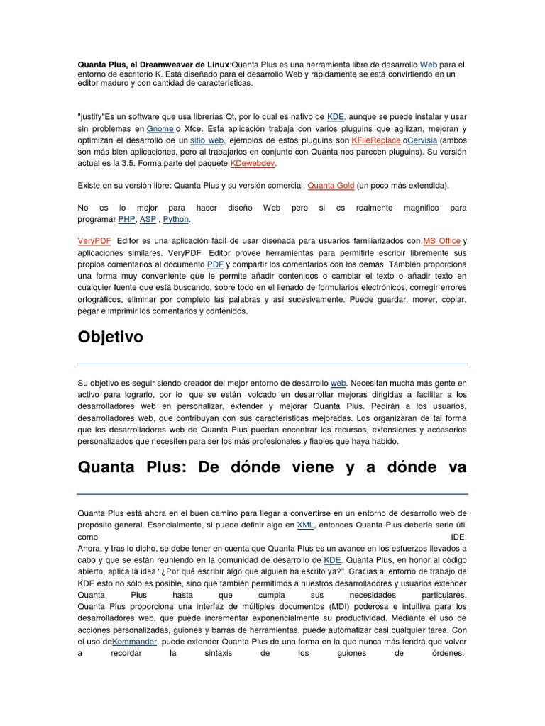 Quanta Plus | PDF | Entorno de desarrollo integrado | Red mundial