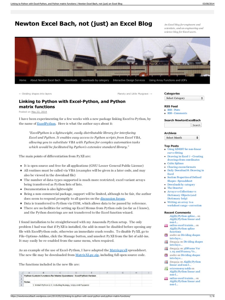 Comparing Performance of Python Matrix Solvers when Linked from Excel using Excel-Python | PDF ...