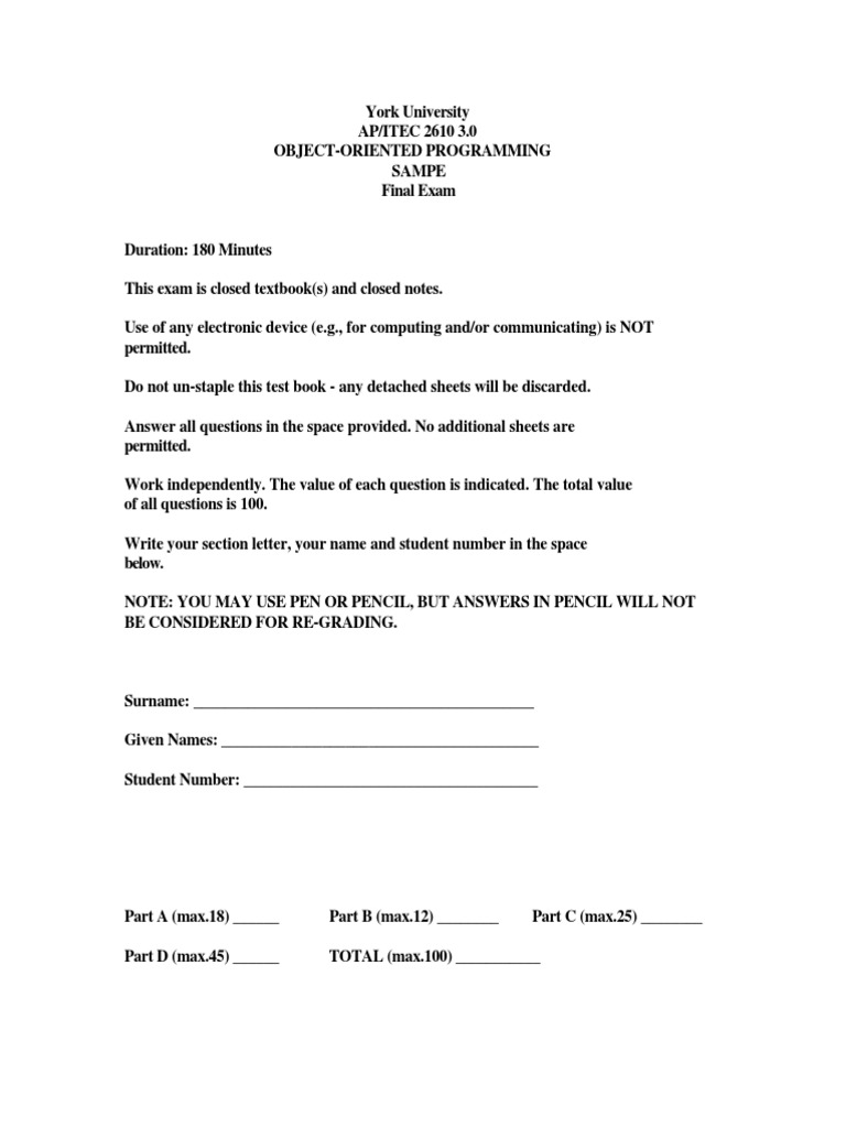 2610 Sample Final | PDF | Inheritance (Object Oriented Programming) | Integer (Computer Science)