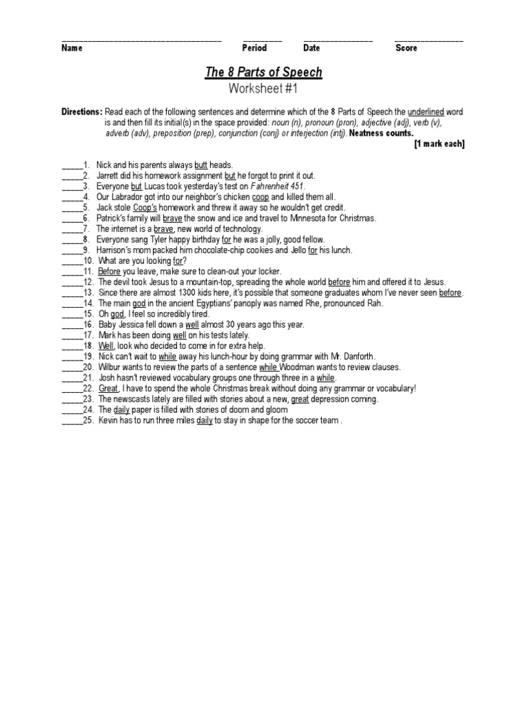 Parts of Speech (Worksheet-1) | PDF | Part Of Speech | Rules
