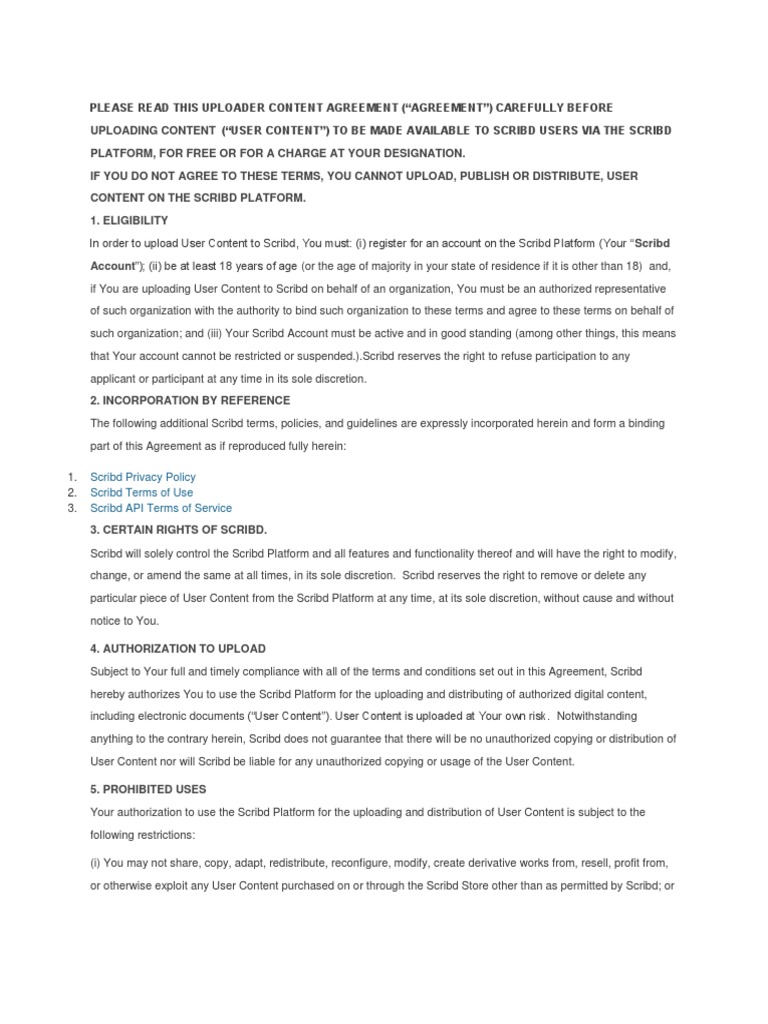 Scribd Privacy Policy Scribd Terms of Use Scribd API Terms of Service ...