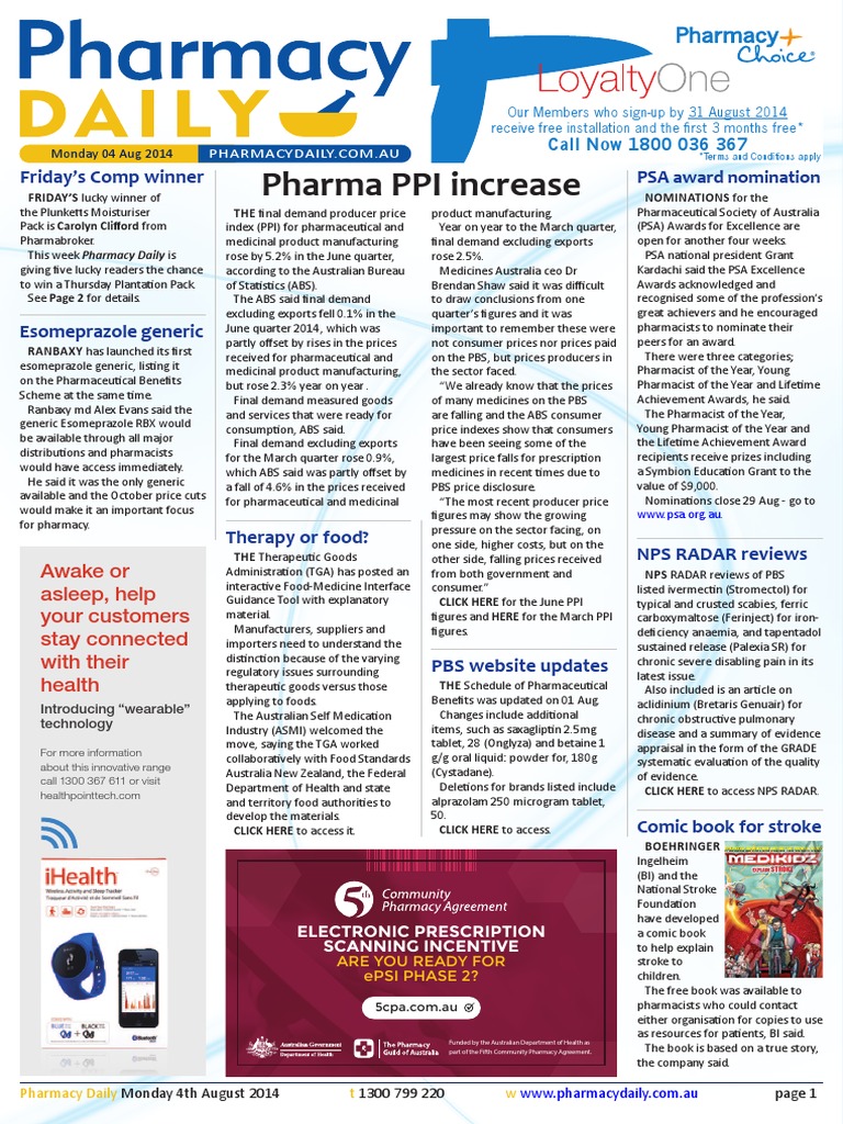Pharmacy Daily For Mon 04 Aug 2014 - Pharma PPI Increase, Comp Meds ...
