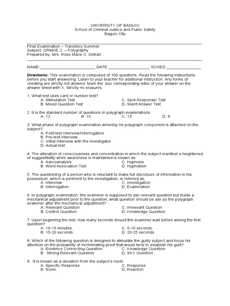 Directions: This Examination Is Composed of 100 Questions. Read The ...