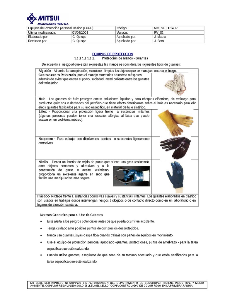 Guía de Equipos de Protección Personal EPPB | PDF | Guante | Sustancias ...