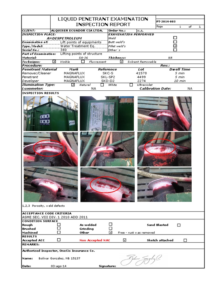 Liquid Penetrant Inspection Report | PDF