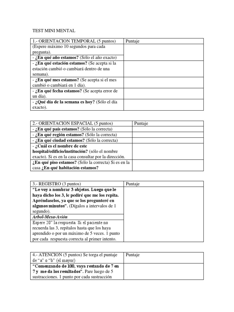 Test Mini Mental | PDF | Papel