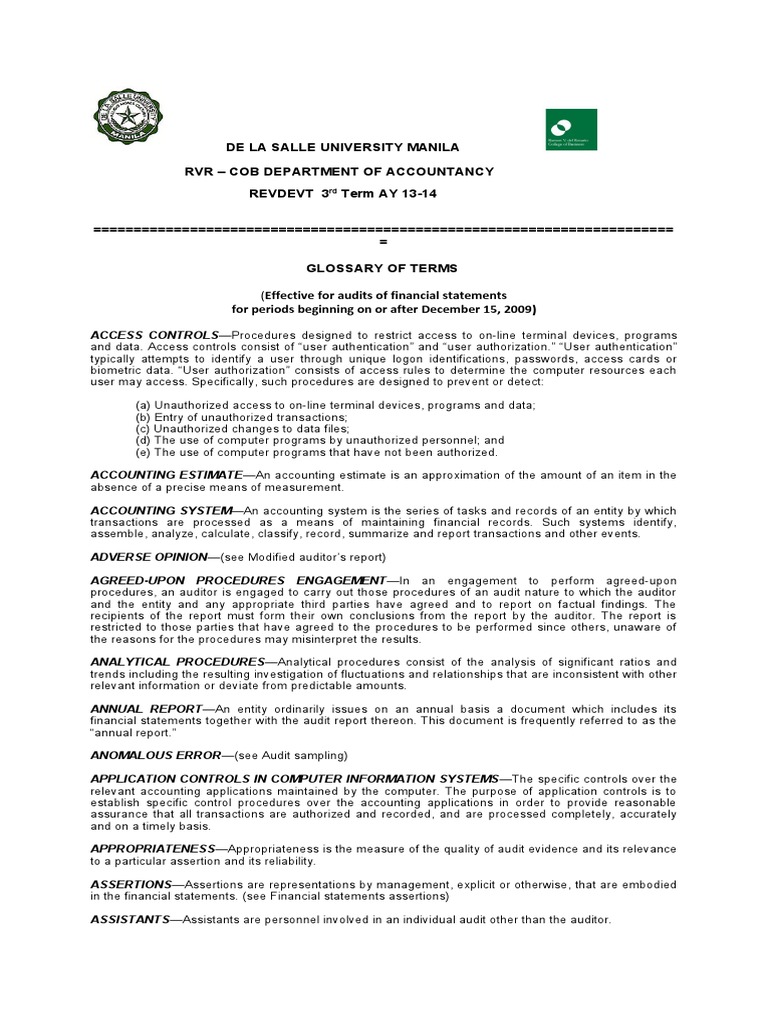 Audit and Accounting Glossary | PDF | Financial Audit | Auditor's Report