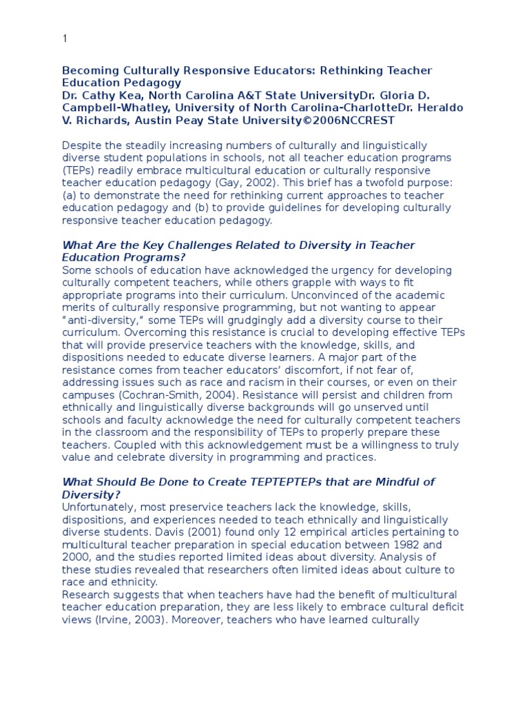 Becoming Culturally Responsive Educators | PDF | Curriculum ...