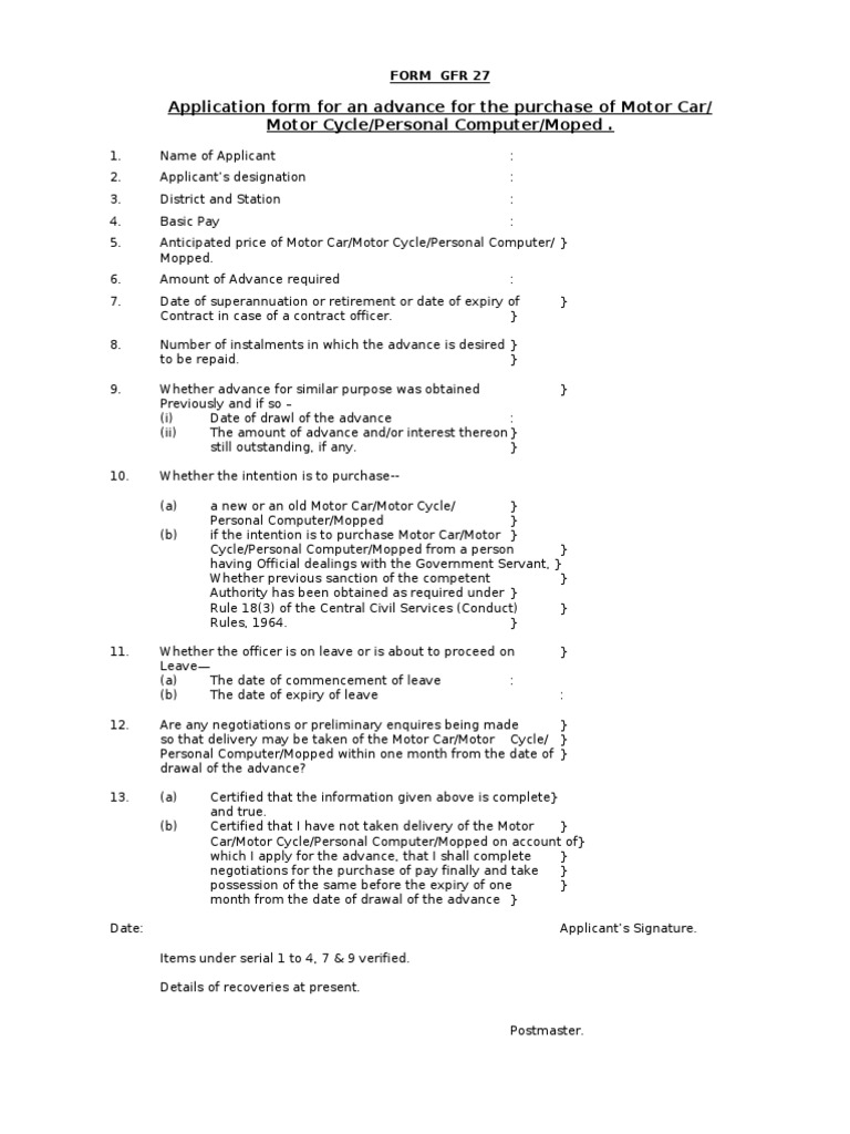 Appln Form For Computer and Motorcycle Advance | PDF | Government ...