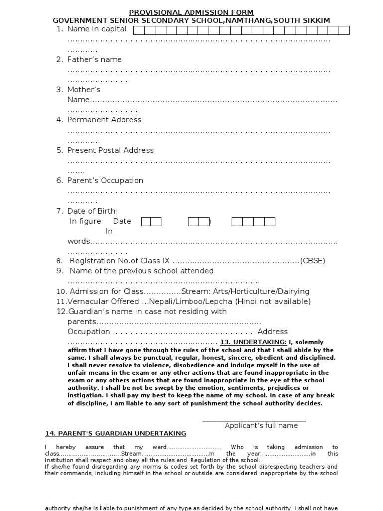 Provisional Admission Form | Download Free PDF | Government | Social ...