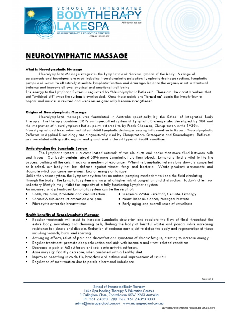 Neurolymphatic Massage Benefits Explained | PDF | Massage | Lymphatic ...