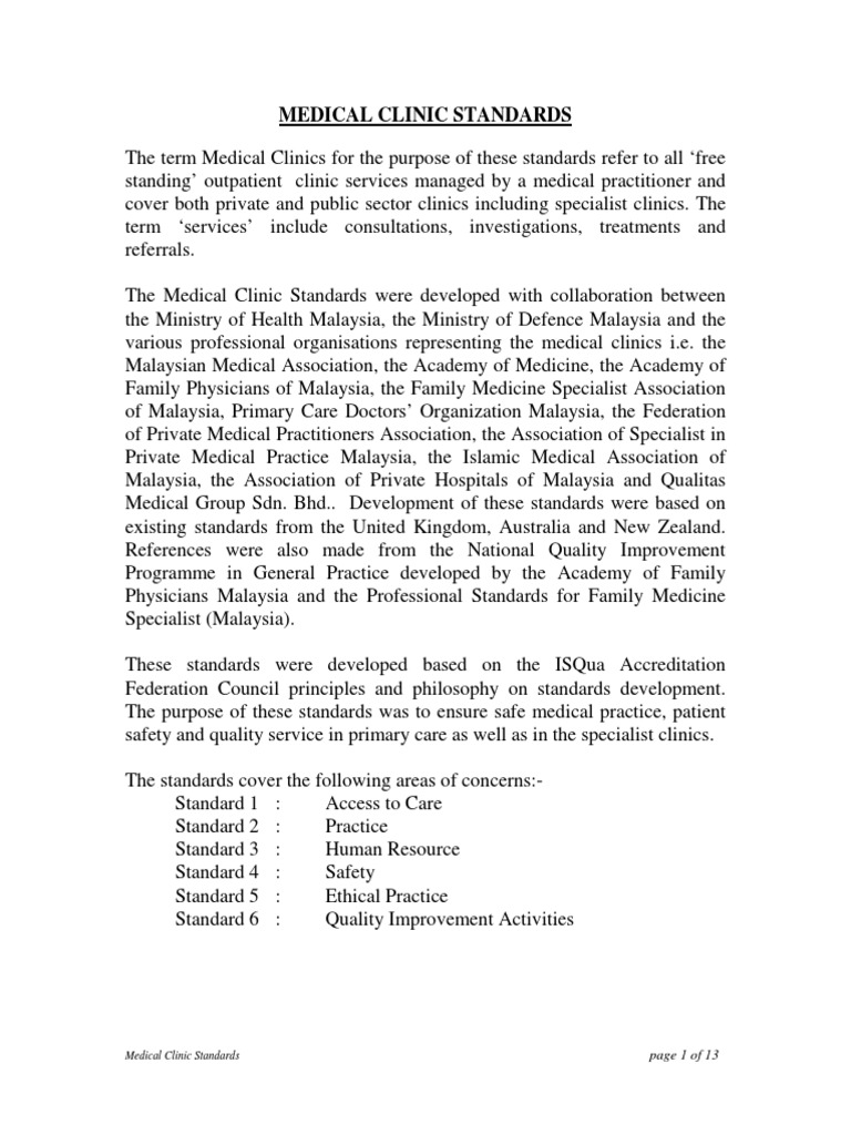 Medical Clinic Standards v.1 | PDF | Health Care | Medical Record