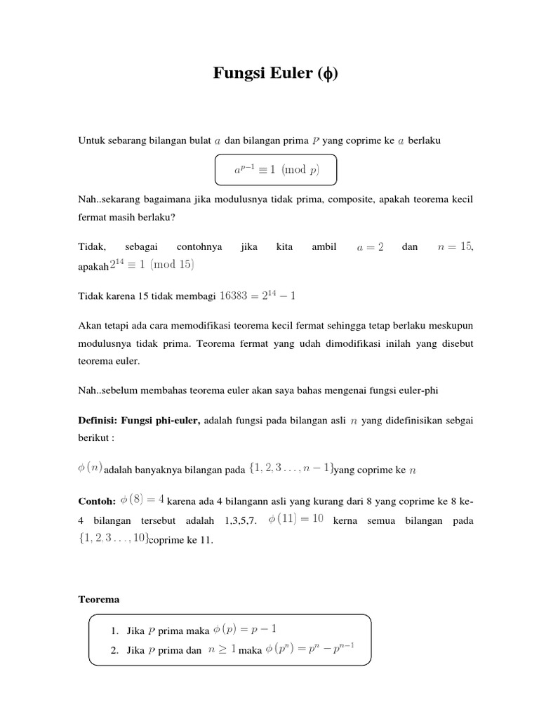 Teorema dan Fungsi Euler dalam Bilangan | PDF