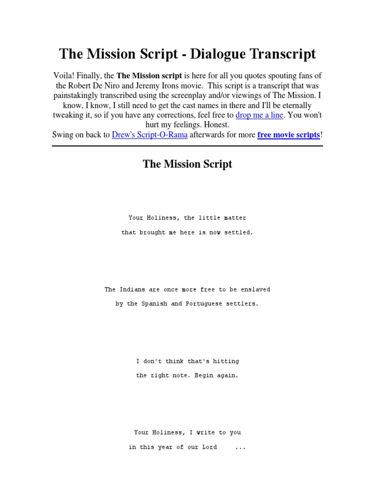 The Mission Script - NO NAMES | PDF | Society Of Jesus | Catholic Church