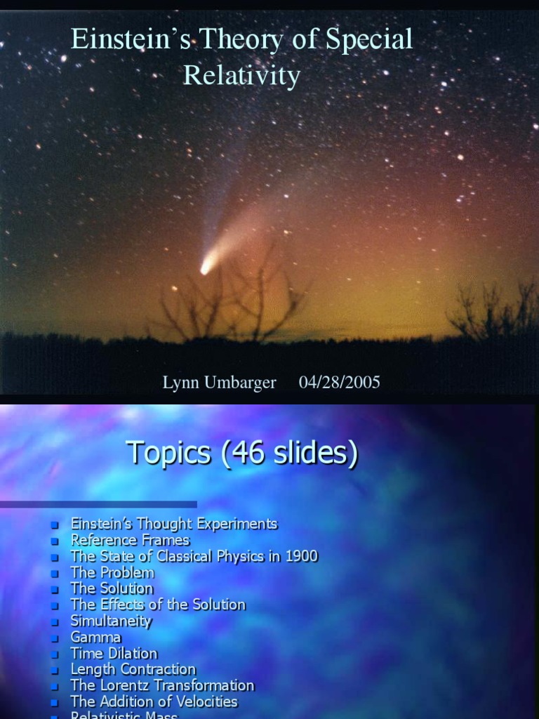 Einstein's Theory of Special Relativity: Lynn Umbarger 04/28/2005 ...