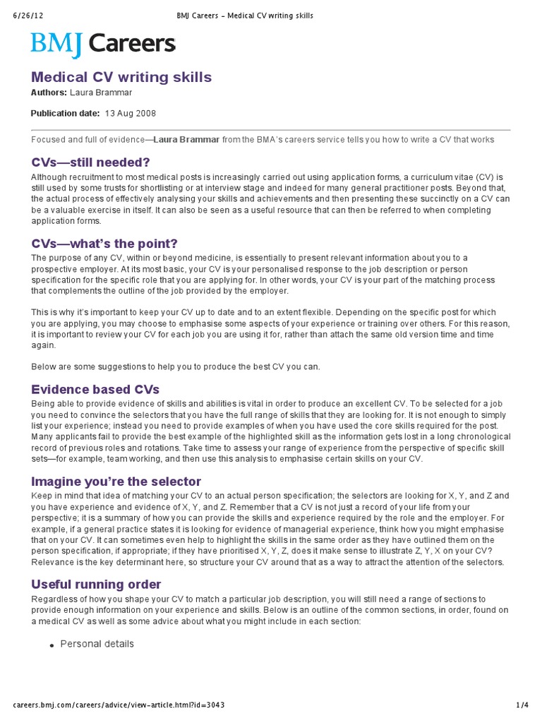 BMJ Careers - Medical CV Writing Skills | PDF | General Practitioner ...