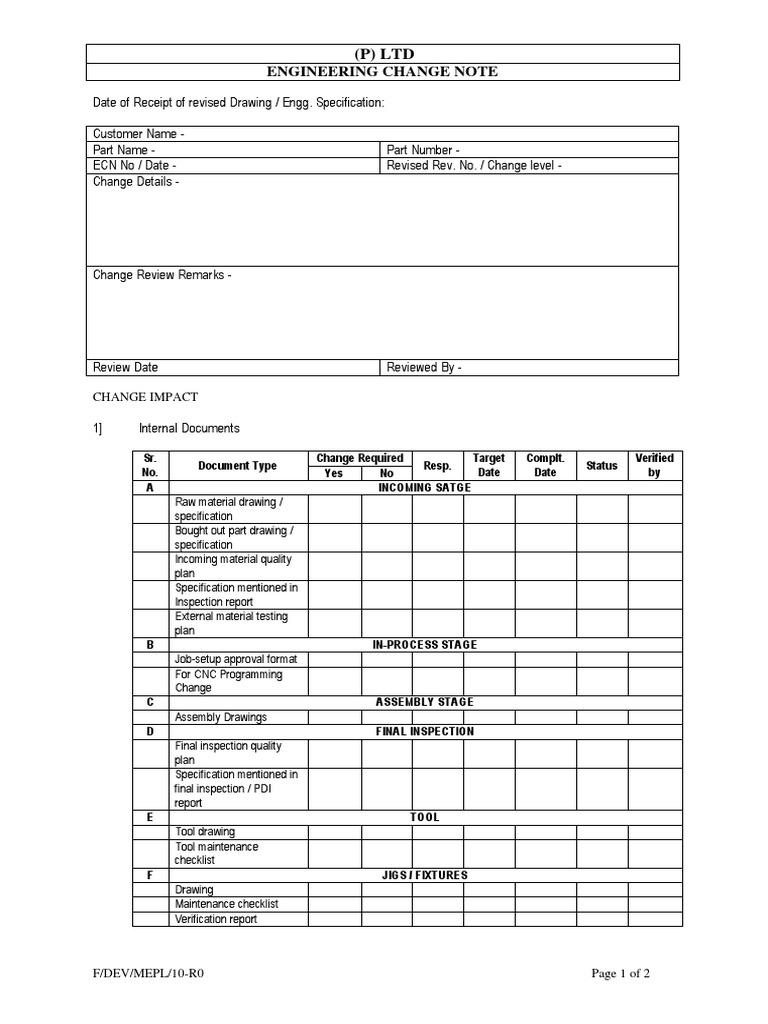 Engineering Change Note | PDF