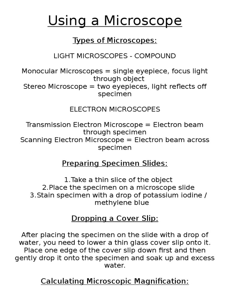 Microscope Types and Slide Preparation Guide | PDF | Science ...