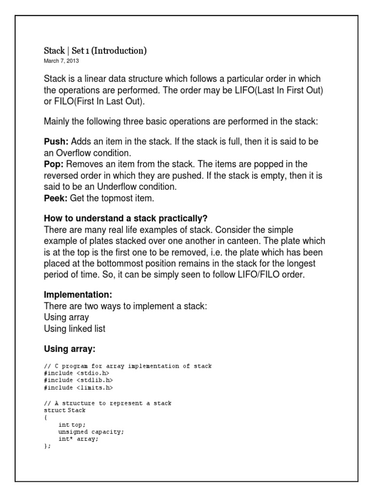 Stack Questions From Geeks4geeks Pdf Queue Abstract Data Type Algorithms And Data Structures