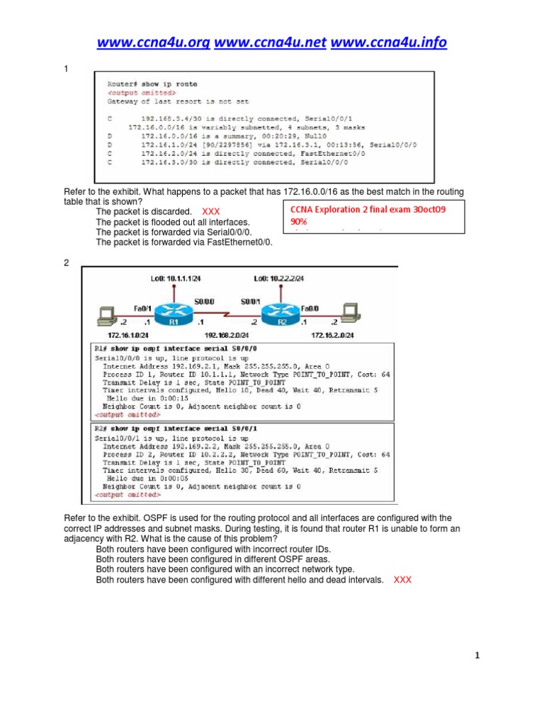 CCNA2 Correction Exam Final OCTOBRE 2009 | PDF
