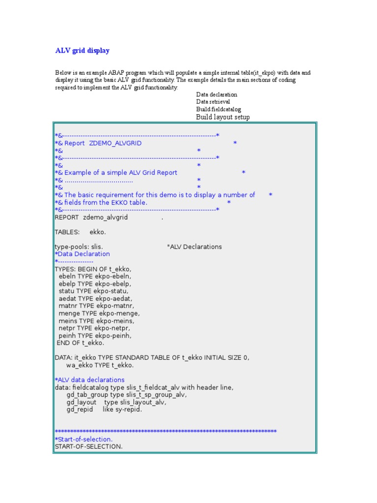 ALV Grid Display | PDF | Parameter (Computer Programming) | Subroutine