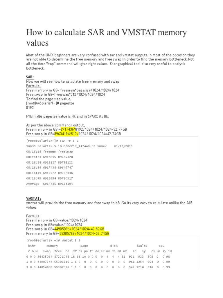 How To Calculate SAR and VMSTAT Memory Values: Ksar Graphical Tool | PDF
