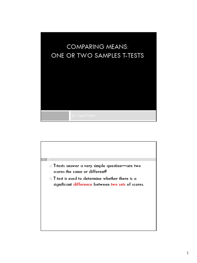 Comparing Means: One or Two Samples T-Tests | PDF | Student's T Test ...