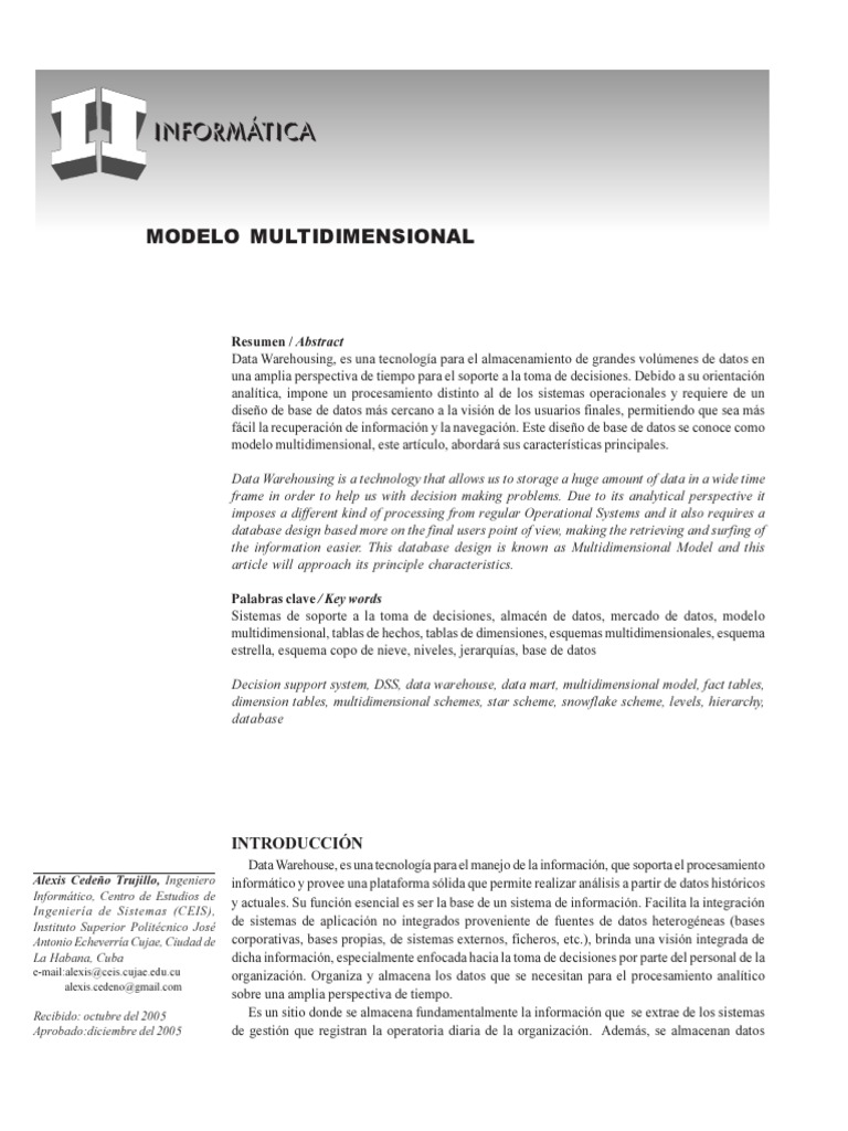 Modelo Multidimensional (Cedeño A.) | PDF | Almacén de datos | Bases de ...