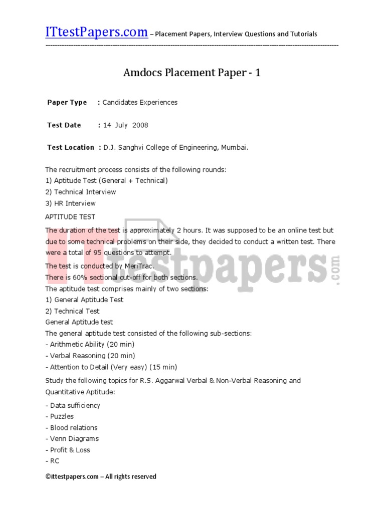 667 Amdocs Placement Paper 1 PDF | PDF | C (Programming Language ...