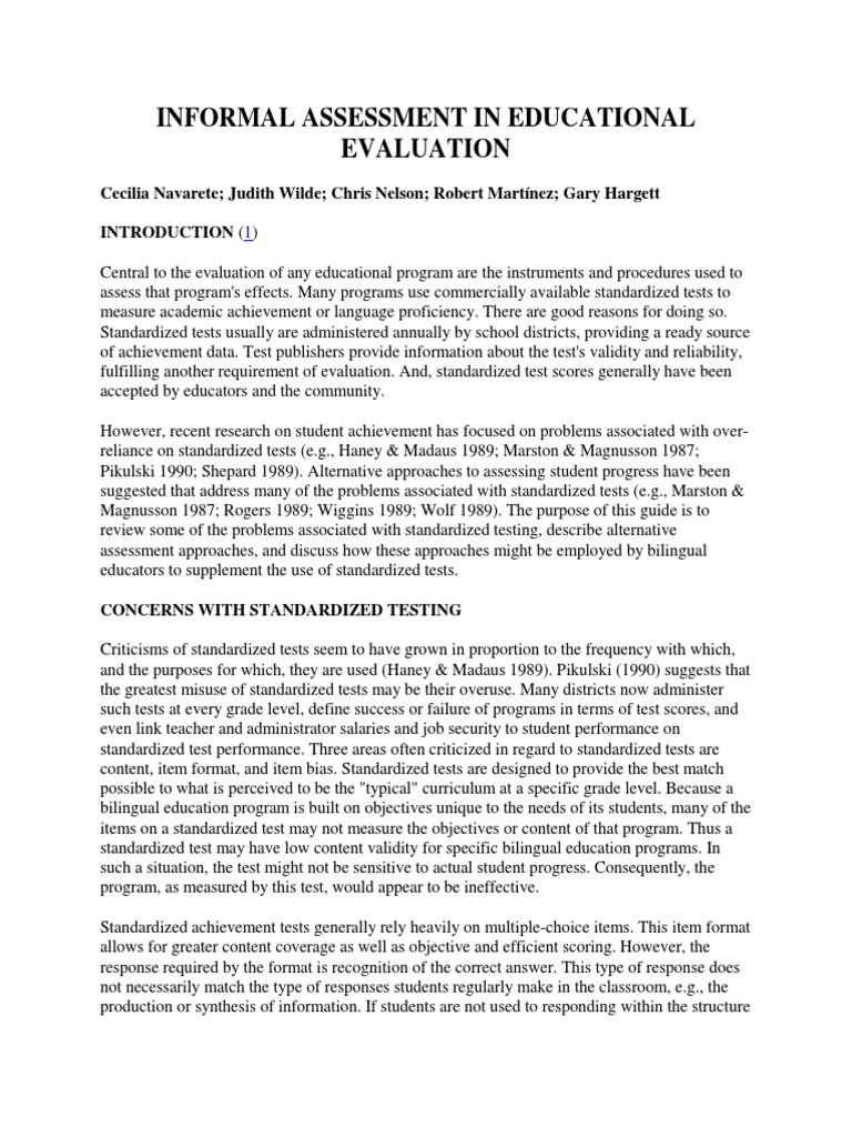 Informal Assessment | PDF | Standardized Tests | Educational Assessment