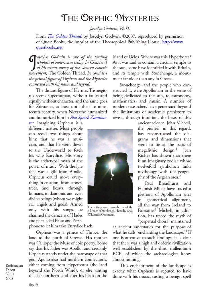 The Orphic Mysteries - Godwin PDF | PDF | Orpheus | Dionysus