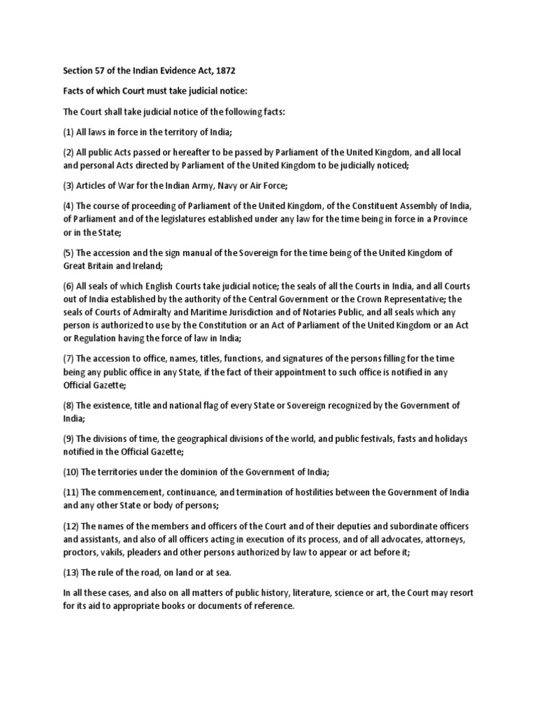 Section 57 of the Indian Evidence Act | Judicial Notice | Judiciaries
