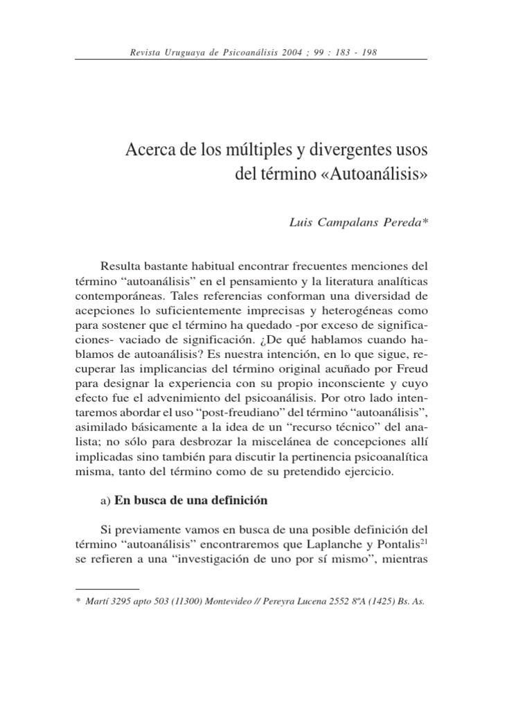 Autoanalisis | PDF | Mente inconsciente | Psicoanálisis