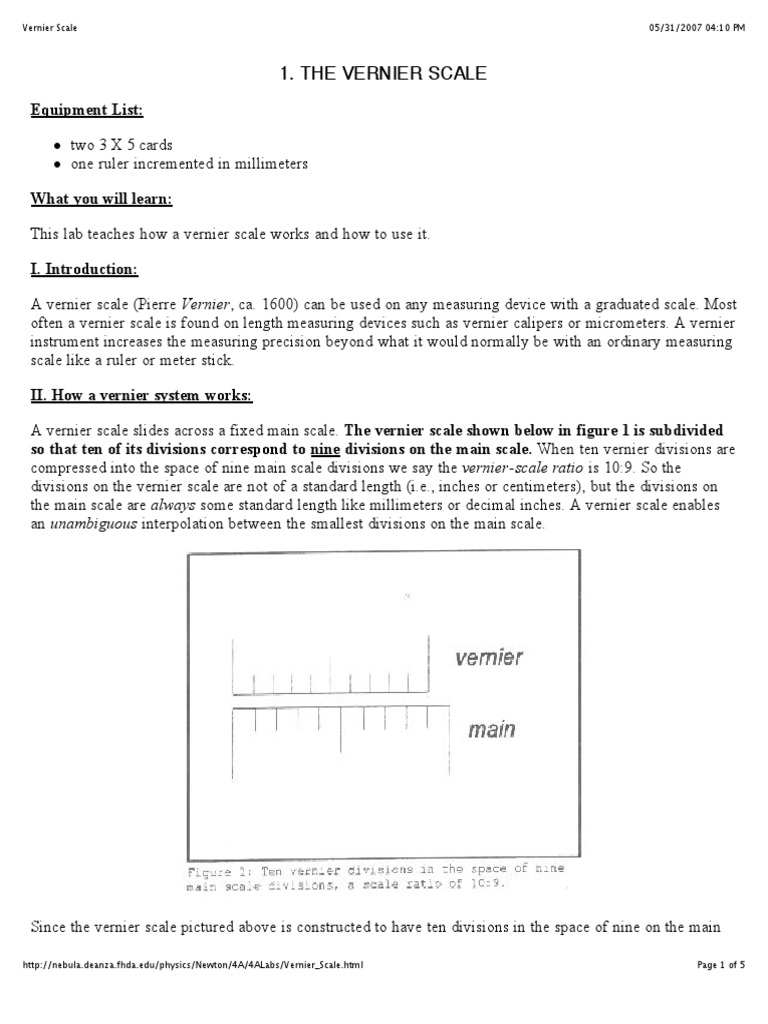 The Vernier Scale: Equipment List | PDF