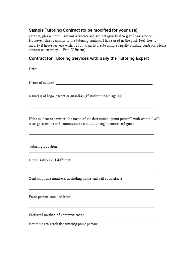 Sample Tutoring Contract | PDF | Fee | Lawyer