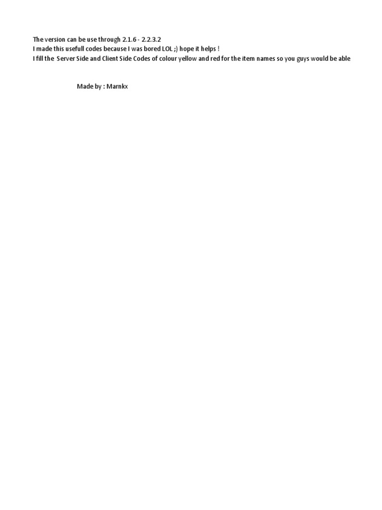 Game Item Codes: Server & Client List | PDF | Osi Protocols | Internet ...