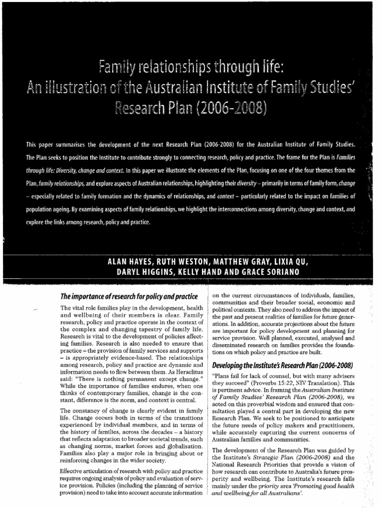 Family Relationships Through Life - An Illustration of The Australian ...