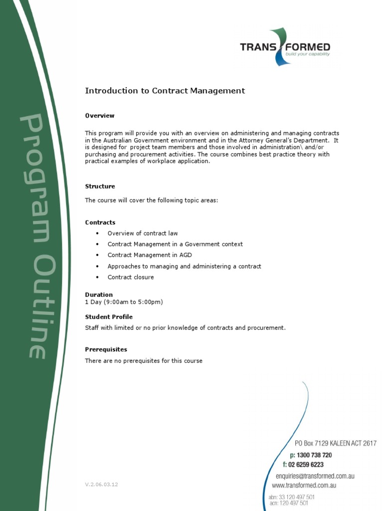 Introduction to Contract Management Course | PDF | Business