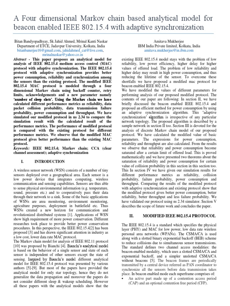 A Four Dimensional Markov Chain Based Analytical Model For Beacon ...