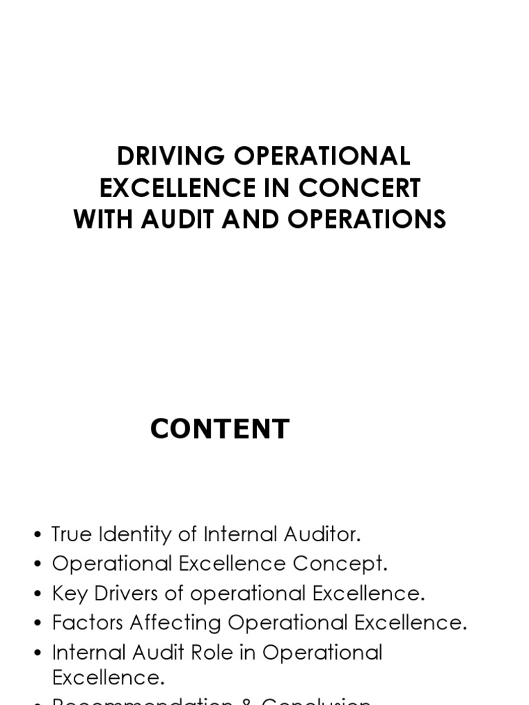 Driving Operational Excellence in Concert With Audit and Operation ...
